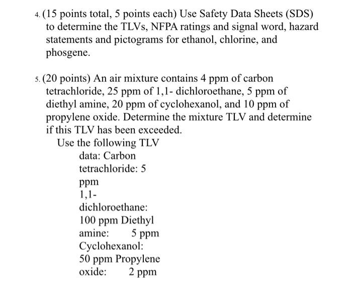 Solved 4. (15 points total, 5 points each) Use Safety Data | Chegg.com