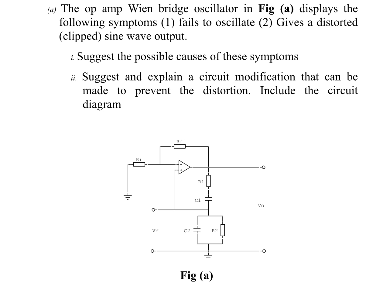 Solved (a) ﻿The op amp Wien bridge oscillator in Fig (a) | Chegg.com