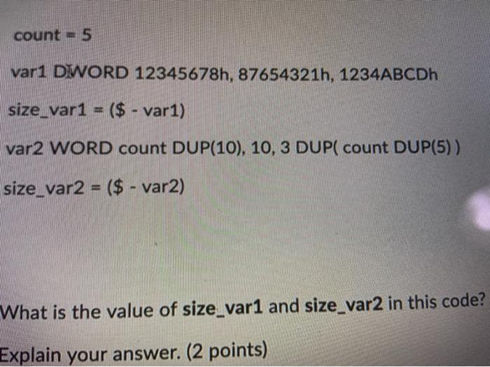Solved counts var1 DWORD 12345678h, 87654321h, 1234ABCDh | Chegg.com