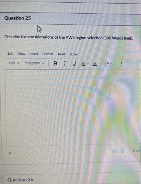 Solved Describe the considerations of the AWS region | Chegg.com