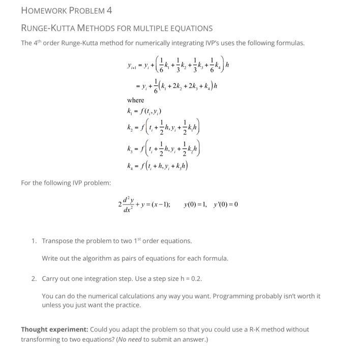 Solved Homework Problem 4 Runge Kutta Methods For Multiple