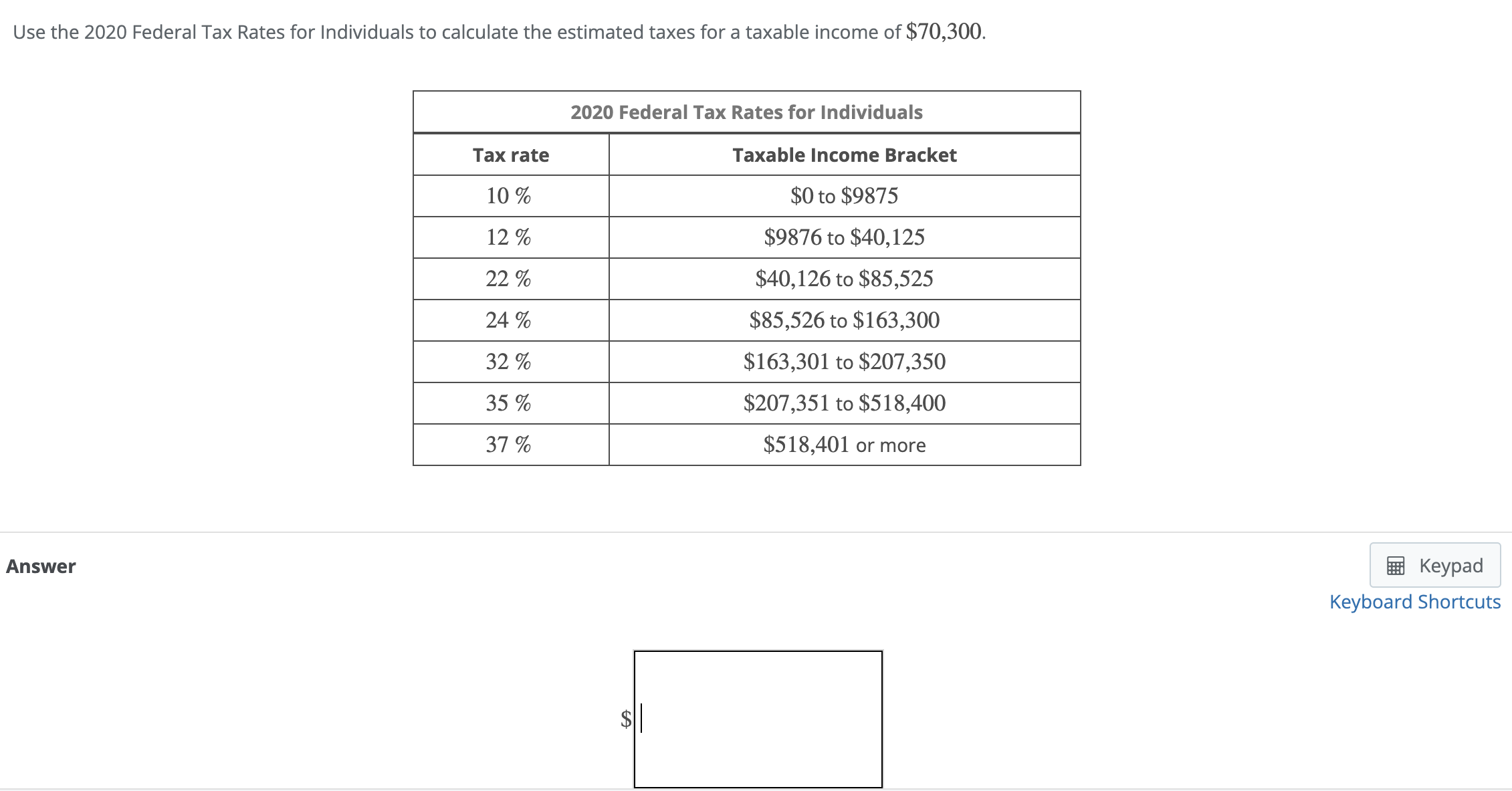 Solved Use the 2020 ﻿Federal Tax Rates for Individuals to | Chegg.com