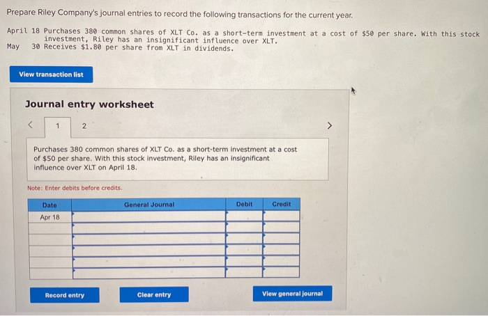 Solved Prepare Riley Company's journal entries to record the | Chegg.com