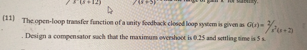 Solved (11) ﻿The open-loop transfer function of a unity | Chegg.com
