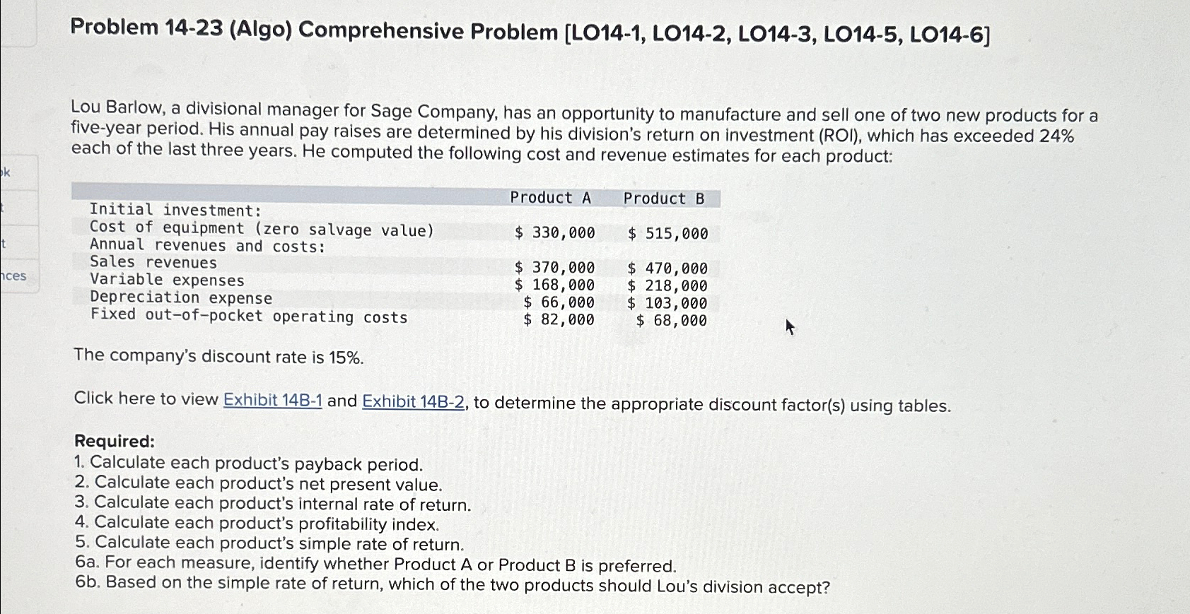 Solved Problem 14-23 (Algo) ﻿Comprehensive Problem [L014-1, | Chegg.com