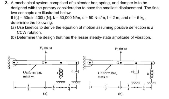 Solved 2. A mechanical system comprised of a slender bar, | Chegg.com
