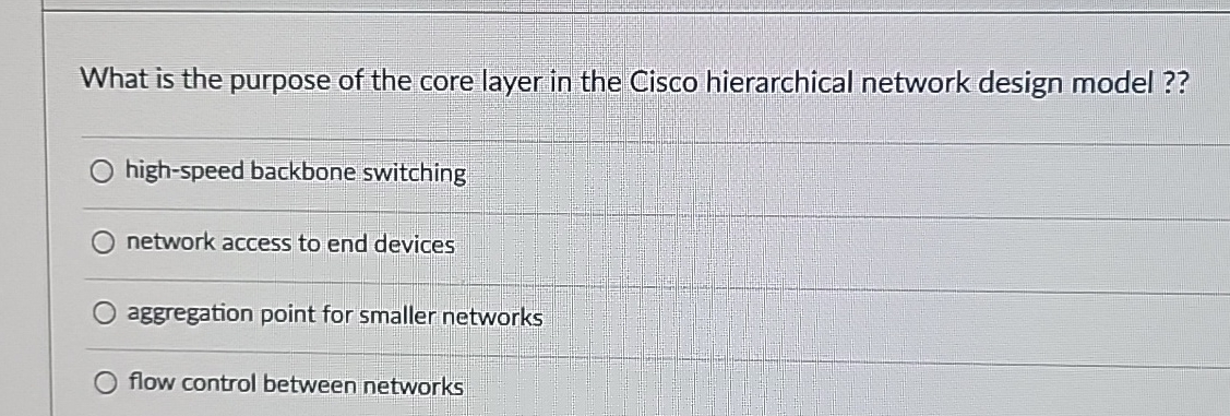 Solved What is the purpose of the core layer in the Cisco | Chegg.com