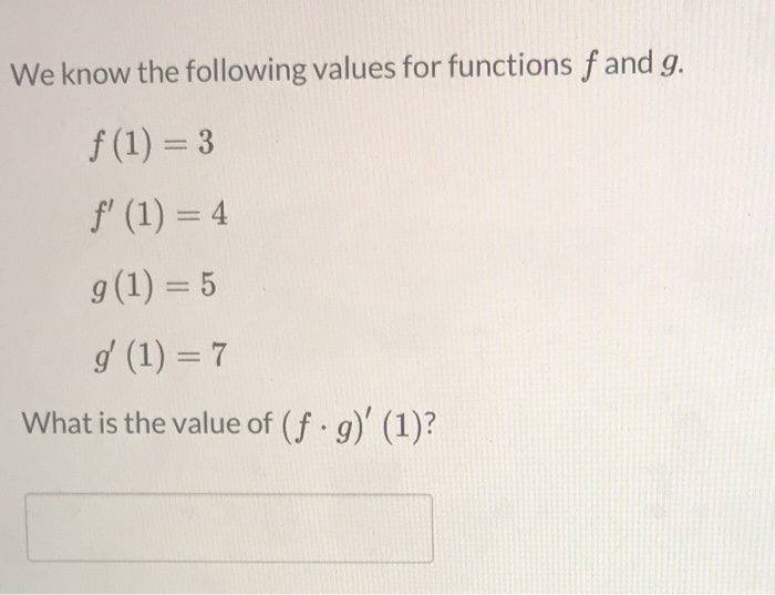 Solved We know the following values for functions f and g. | Chegg.com
