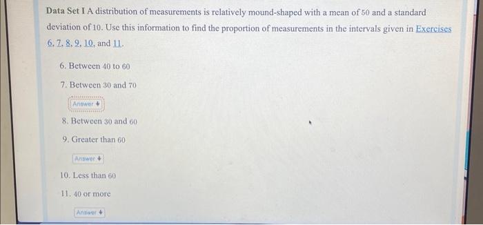Solved Data Set I A distribution of measurements is | Chegg.com