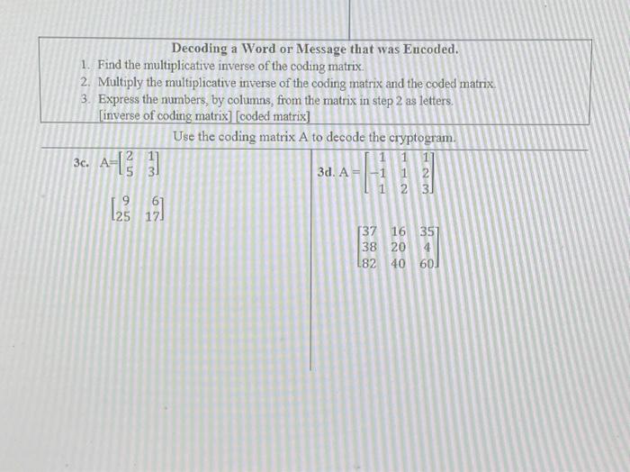 Decoding a Word or Message that was Encoded. 1. Find | Chegg.com