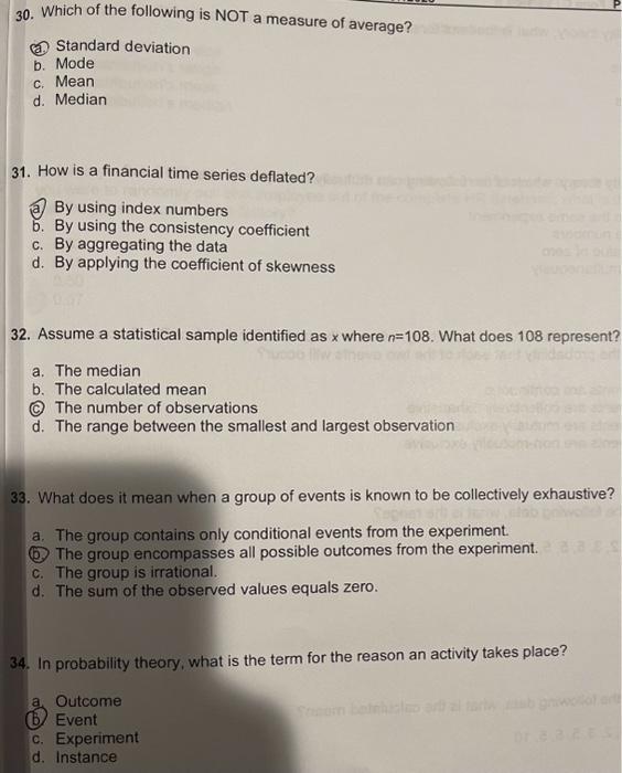 Solved 30. Which of the following is NOT a measure of | Chegg.com