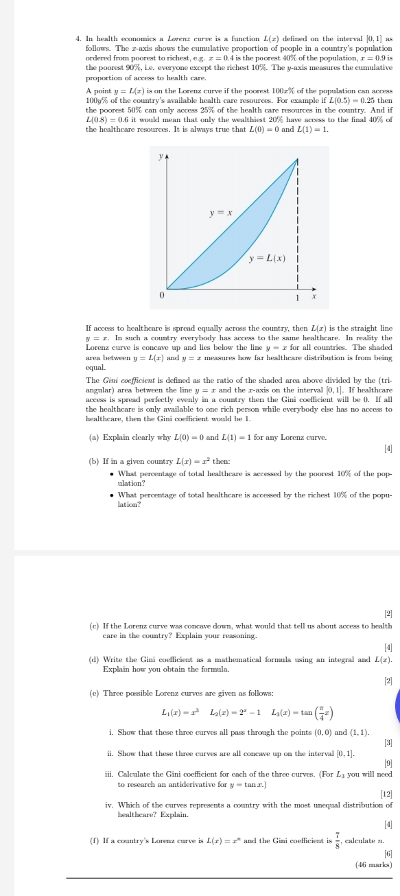 Solved In health economics a Lorenz curve is a function L(x) | Chegg.com