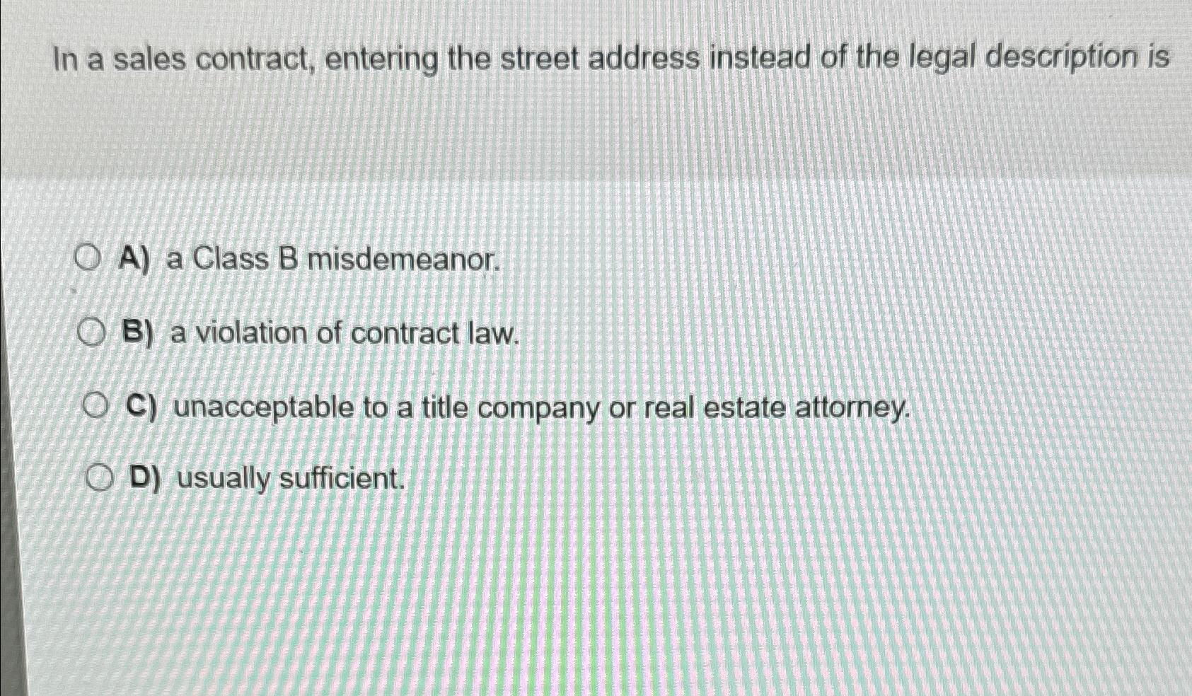 Solved In a sales contract, entering the street address | Chegg.com