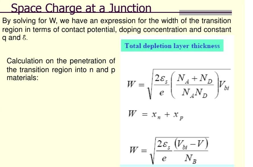 Solved space charge at a Junction By solving for W, we have | Chegg.com