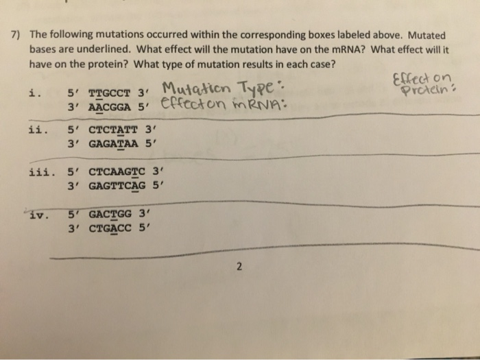 Solved 7) The following mutations occurred within the | Chegg.com