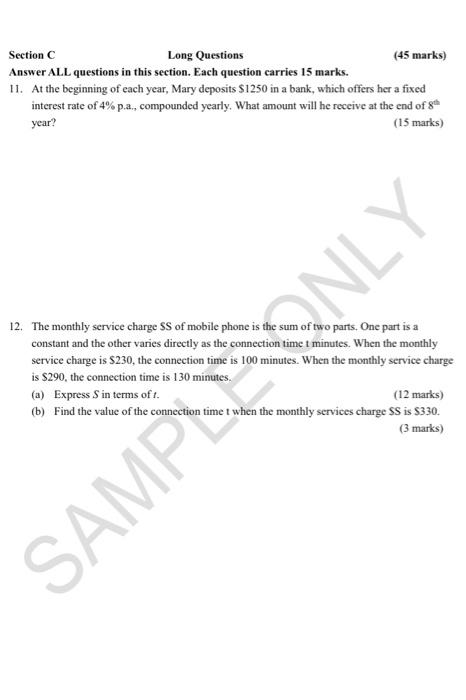 Solved Section C Long Questions (45 marks) Answer ALL | Chegg.com