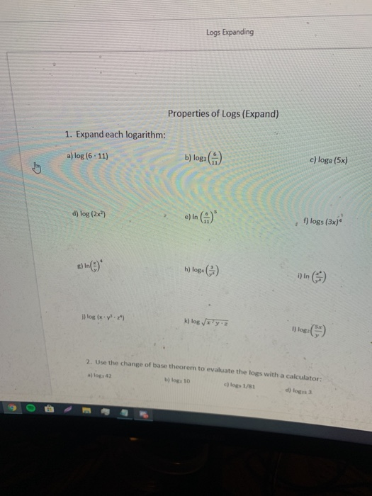 Solved Logs Expanding Properties of Logs (Expand) 1. Expand | Chegg.com