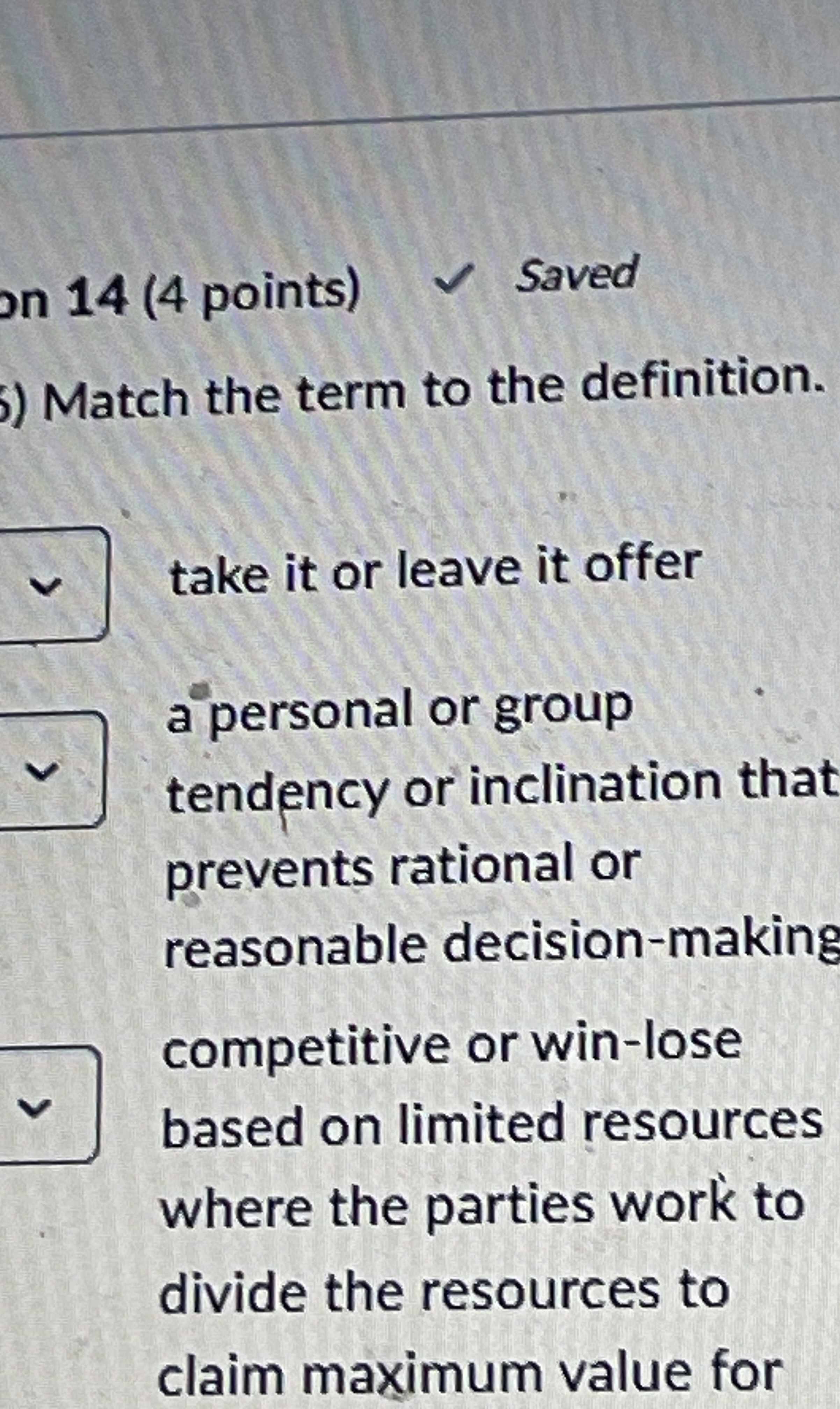 Solved I4 ( 4 ﻿points)Match the term to the definition.take | Chegg.com
