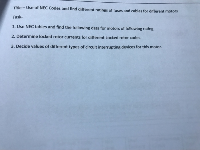 Title - Use of NEC Codes and find different ratings | Chegg.com