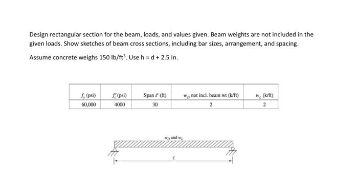Solved Design rectangular section for the beam, loads, and | Chegg.com