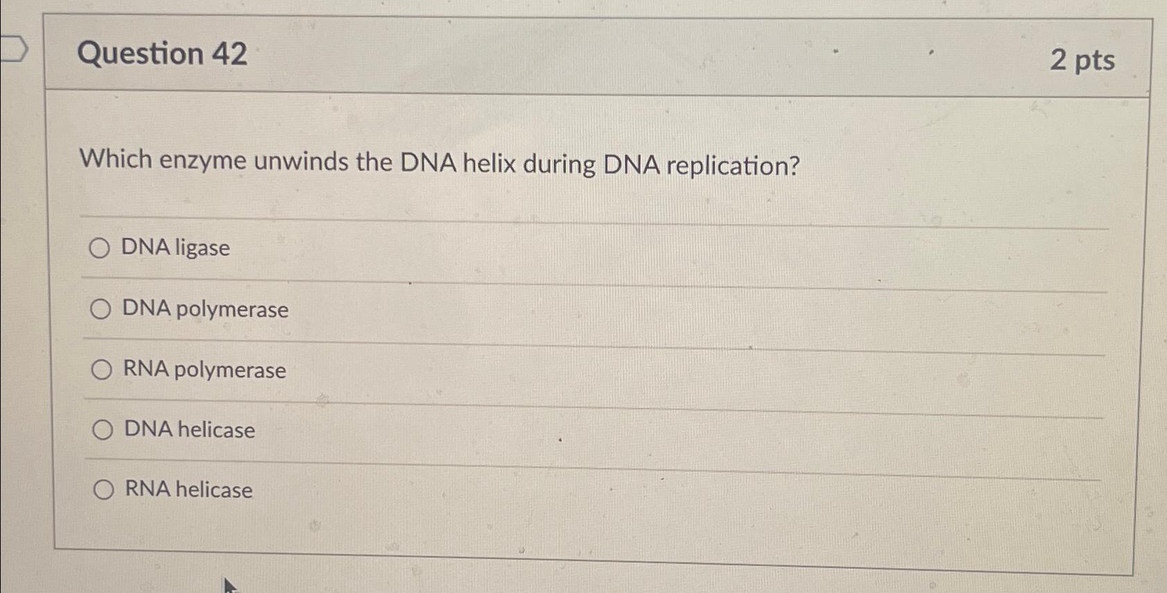 Solved Question 422 ﻿ptsWhich enzyme unwinds the DNA helix | Chegg.com