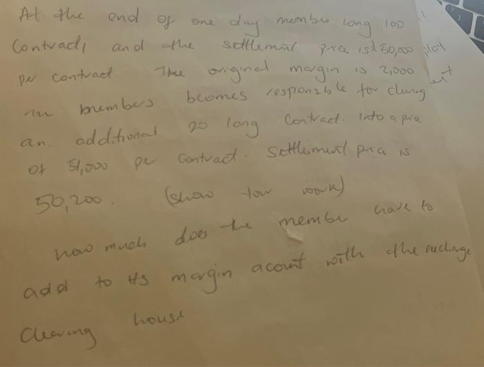 Solved At the end of one day member long 100 per contrad The | Chegg.com