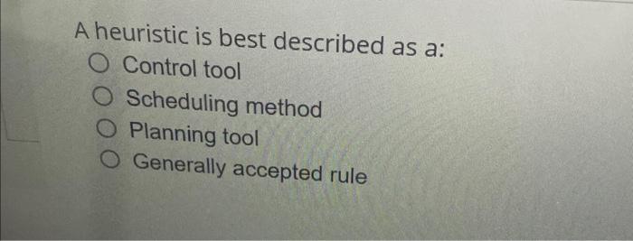 Solved A heuristic is best described as a: Control tool | Chegg.com