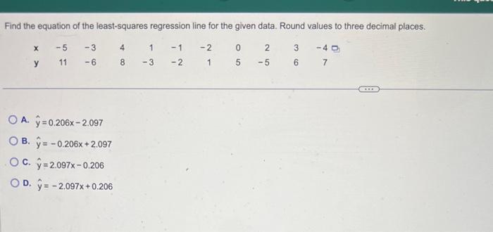 Solved Find the equation of the least-squares regression | Chegg.com