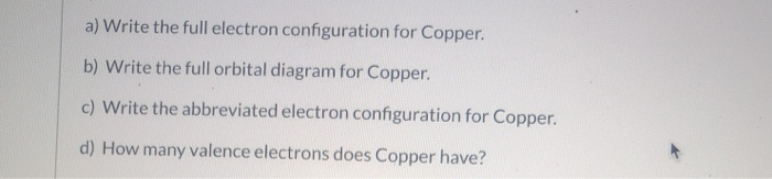 Solved a) Write the full electron configuration for Copper. | Chegg.com