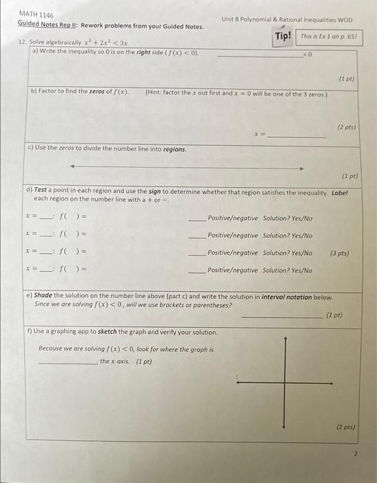 Solved MATH 1146 Unit 8 Polynomial & Rational Inequalities | Chegg.com