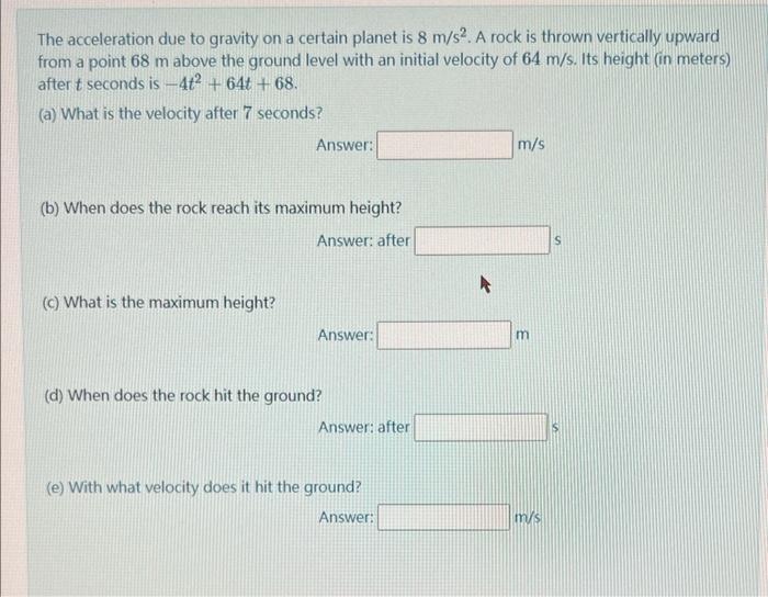 Solved The acceleration due to gravity on a certain planet | Chegg.com