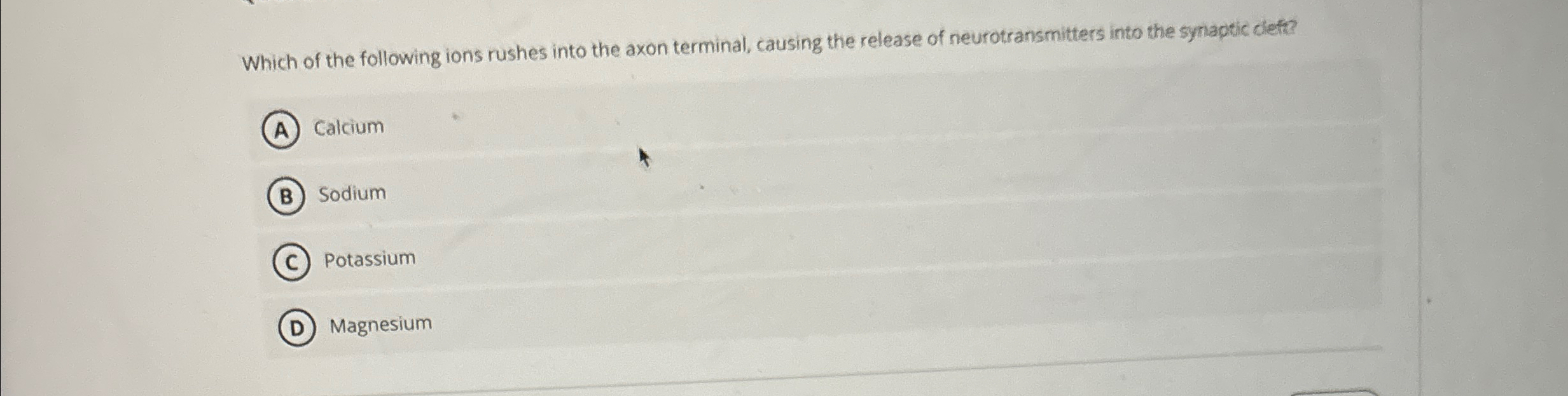 Solved Which Of The Following Ions Rushes Into The Axon