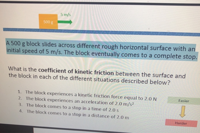 Solved 5 m/s 500 g A 500 g block slides across different | Chegg.com