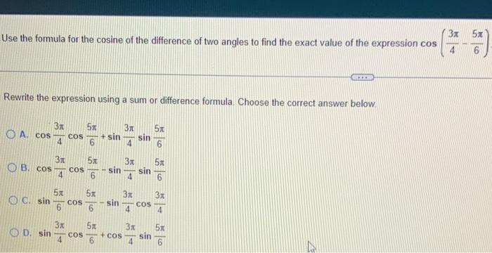 Solved Use the formula for the cosine of the difference of | Chegg.com