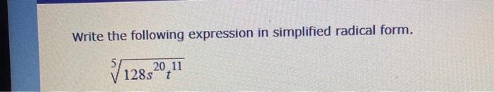 Solved Write the following expression in simplified radical | Chegg.com