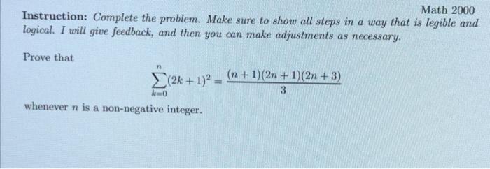 Solved Math 2000 Instruction: Complete the problem. Make | Chegg.com