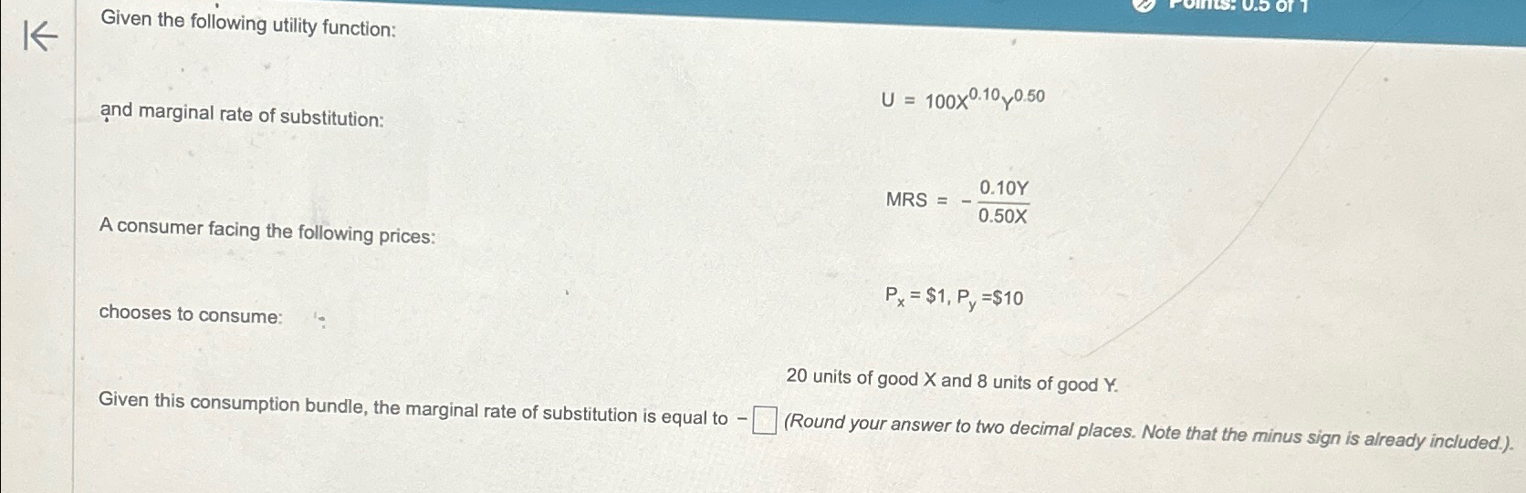 Solved Given the following utility function:and marginal | Chegg.com