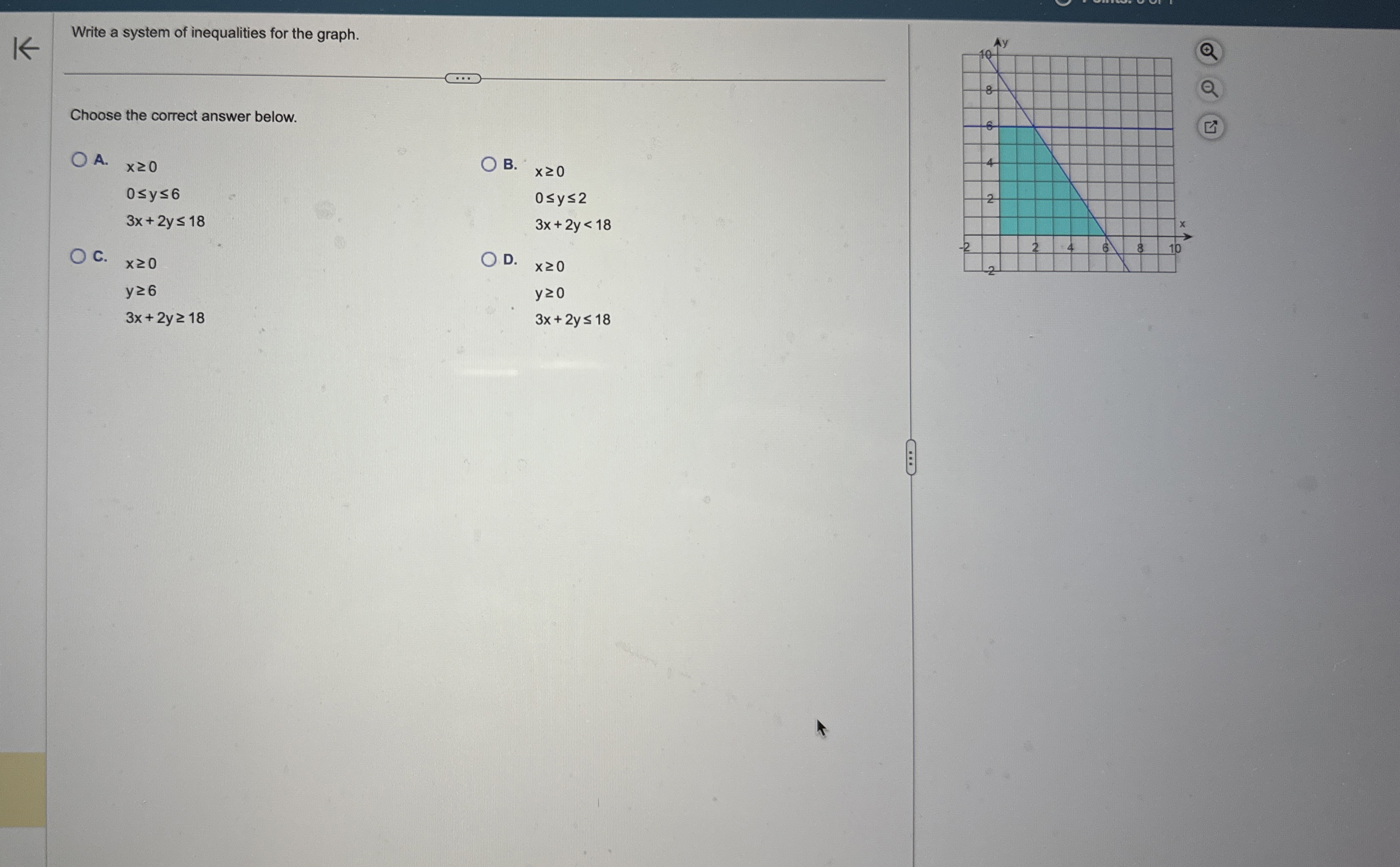 Solved Write a system of inequalities for the graph.Choose | Chegg.com