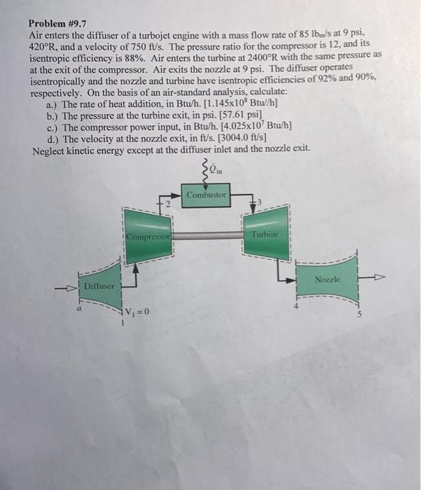 Solved Problem #9.7 Air enters the diffuser of a turbojet | Chegg.com