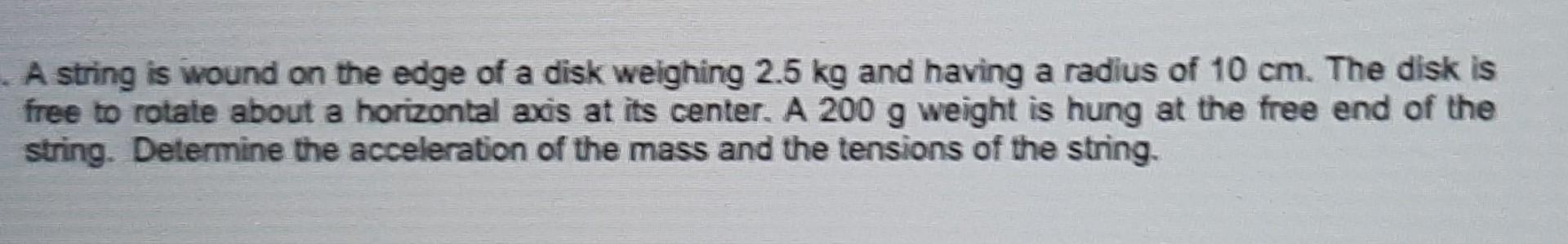 Solved A string is wound on the edge of a disk weighing 2.5 | Chegg.com