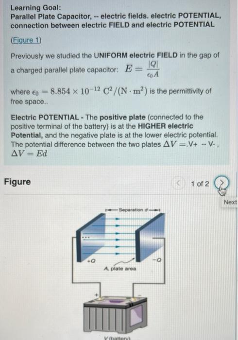 Solved Learning Goal: Parallel Plate Capacitor, - electric | Chegg.com