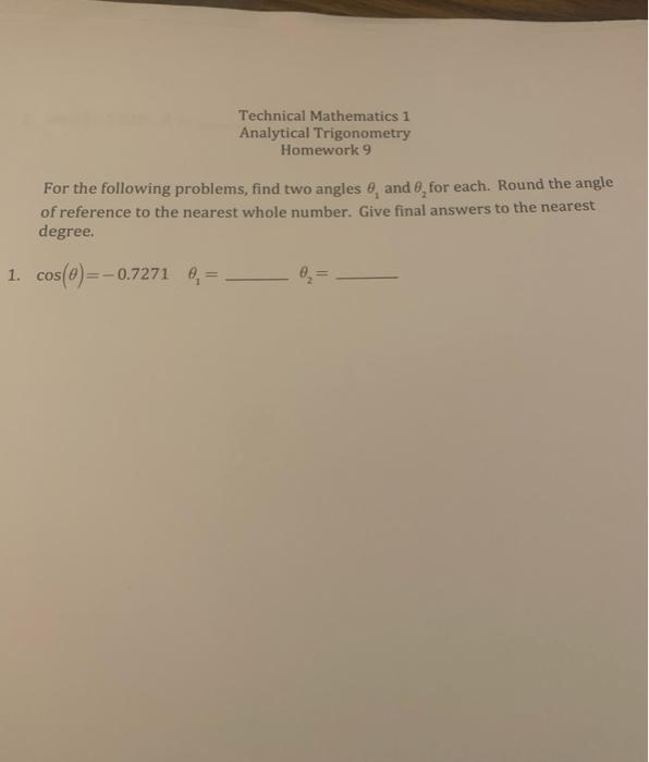 Solved Technical Mathematics 1 Analytical Trigonometry | Chegg.com