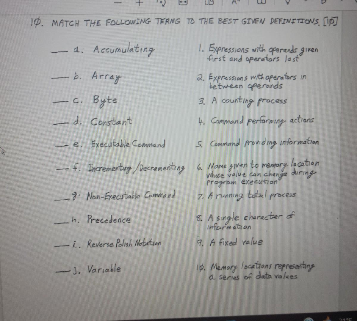 Solved 1ф. MATCH THE FOLLOWING TERMS TO THE BEST GIVEN | Chegg.com