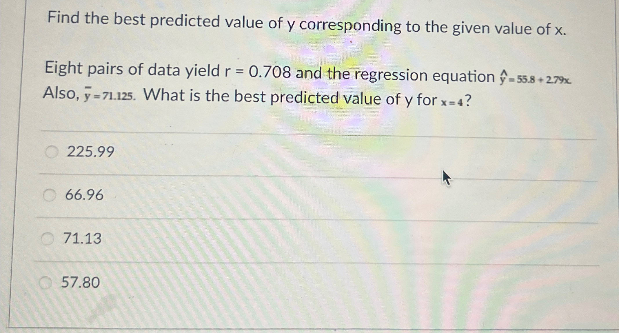 Solved Find the best predicted value of y ﻿corresponding to | Chegg.com