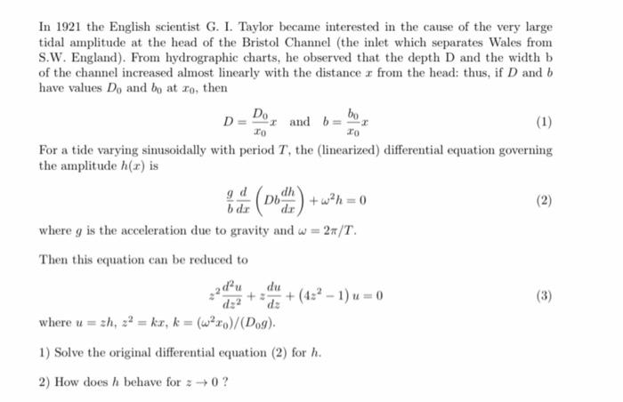 Solved In 1921 the English scientist G. I. Taylor became | Chegg.com