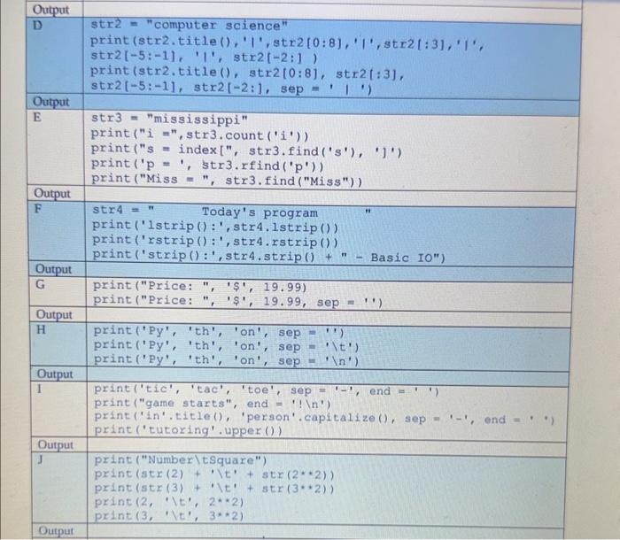 Solved A−H, determine and explain the output displayed by | Chegg.com