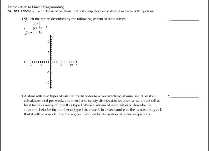 Solved Introduction to Linear Programming SHORT ANSWER. | Chegg.com