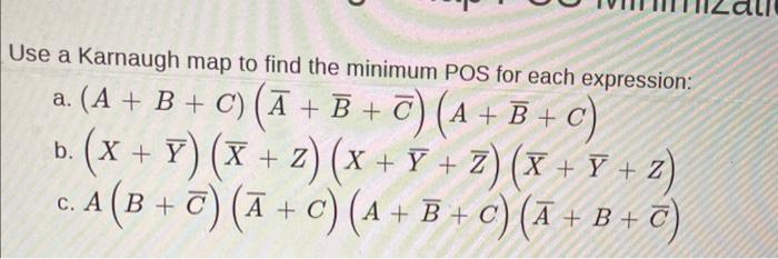 Solved Use a Karnaugh map to find the minimum POS for each | Chegg.com