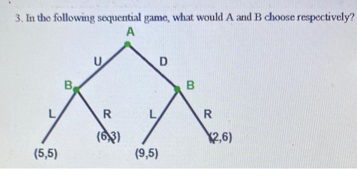 Solved 3. In the following sequential game, what would A and | Chegg.com