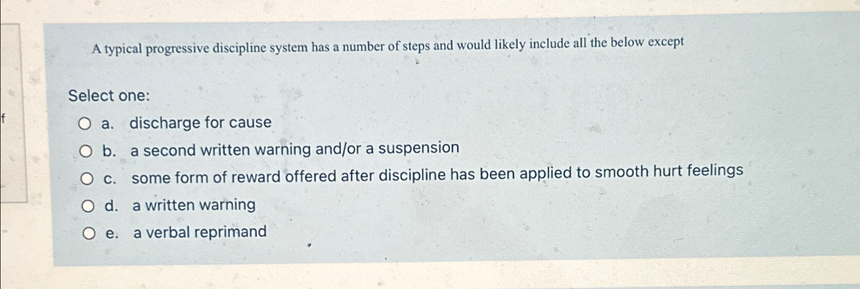 Solved A typical progressive discipline system has a number | Chegg.com